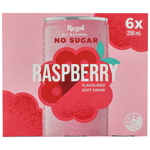Raspberry Flavoured Soft Drink No Sugar 6 Pack 250ml